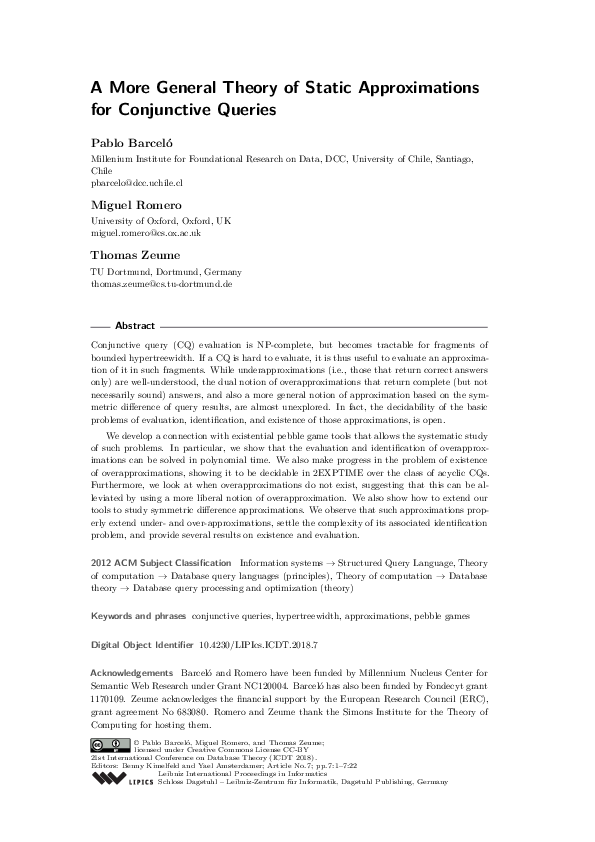 (PDF) A More General Theory of Static Approximations for Conjunctive Queries | MIGUEL ANGEL ...