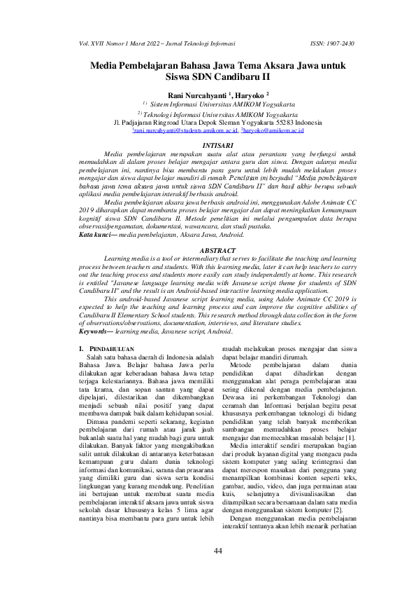 (PDF) Media Pembelajaran Bahasa Jawa Tema Aksara Jawa untuk Siswa SDN ...