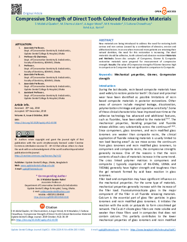 (PDF) Compressive Strength of Direct Tooth Colored Restorative Materials