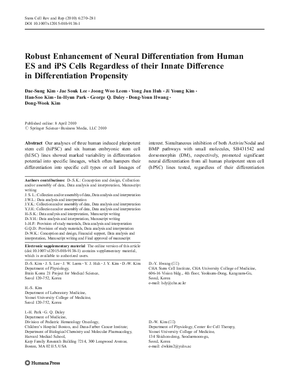 (PDF) Robust Enhancement of Neural Differentiation from Human ES and ...