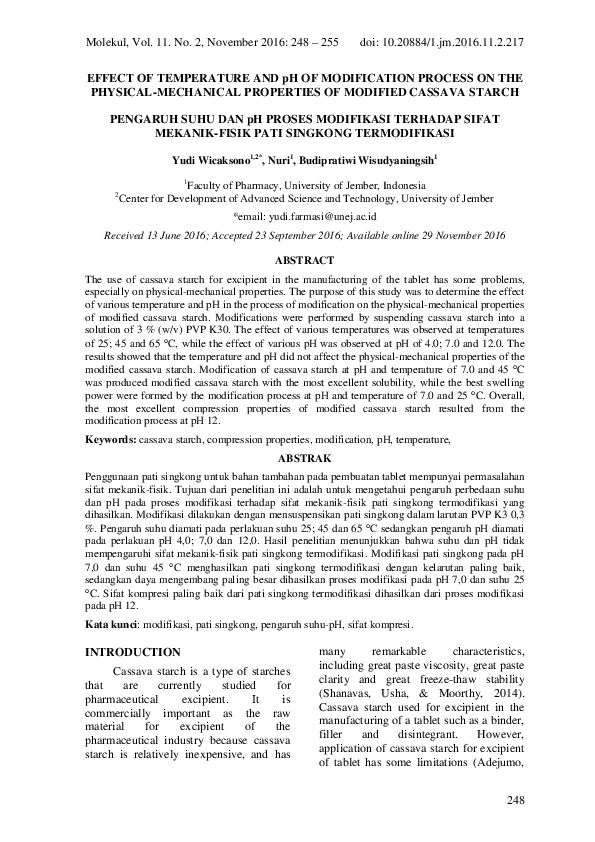 (PDF) EFFECT OF TEMPERATURE AND pH OF MODIFICATION PROCESS ON THE ...