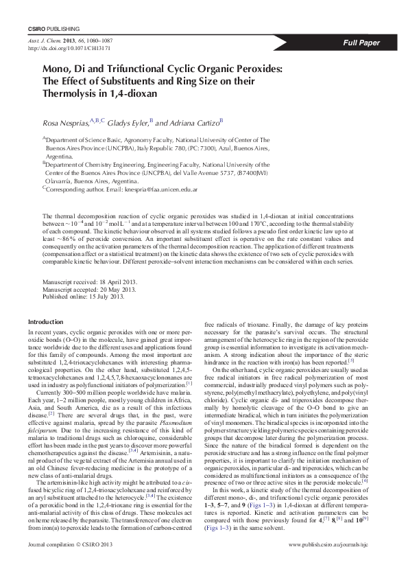 (PDF) Mono, Di and Trifunctional Cyclic Organic Peroxides: The Effect ...