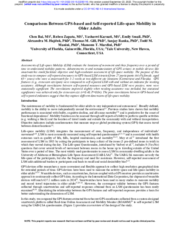 (PDF) Comparisons Between GPS-based and Self-reported Life-space ...
