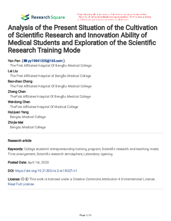 (PDF) Analysis of the Present Situation of the Cultivation of Scientific Research and Innovation ...