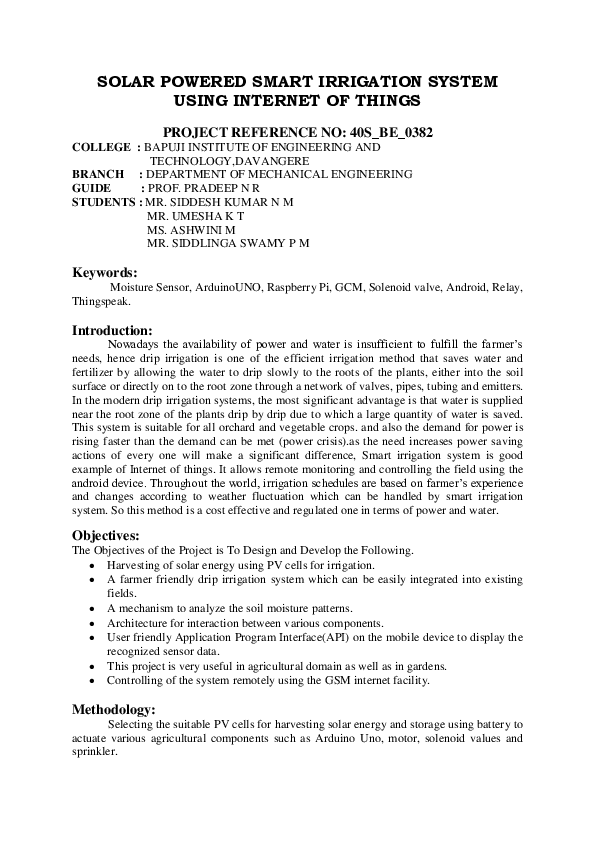 (PDF) Solar Powered Smart Irrigation System Using Internet of Things