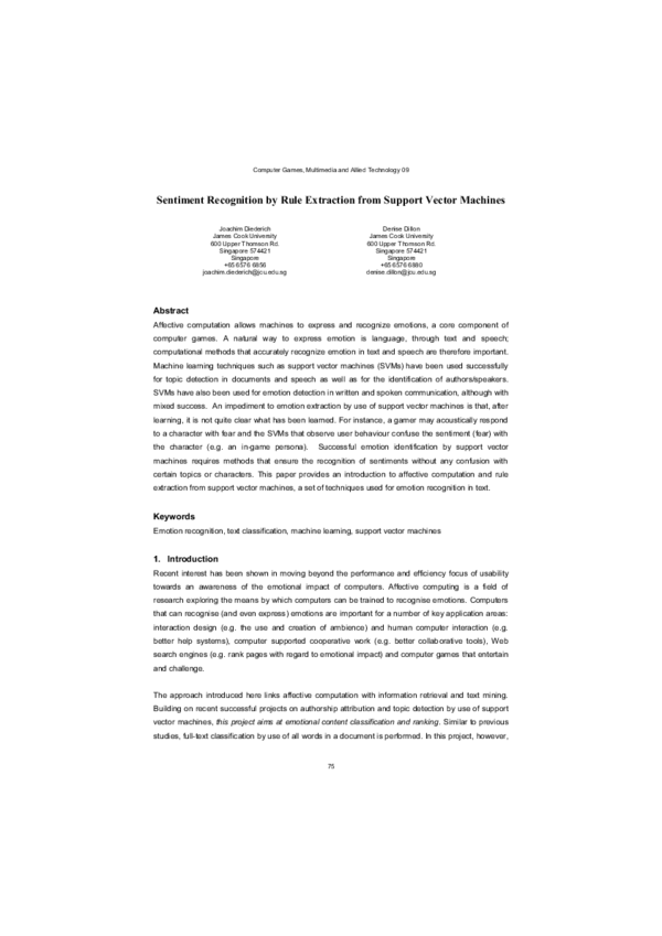(PDF) Sentiment recognition by rule extraction from support vector machines
