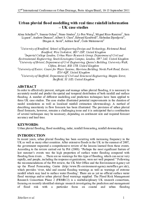 (PDF) Urban pluvial flood modelling with real time rainfall information–UK case studies