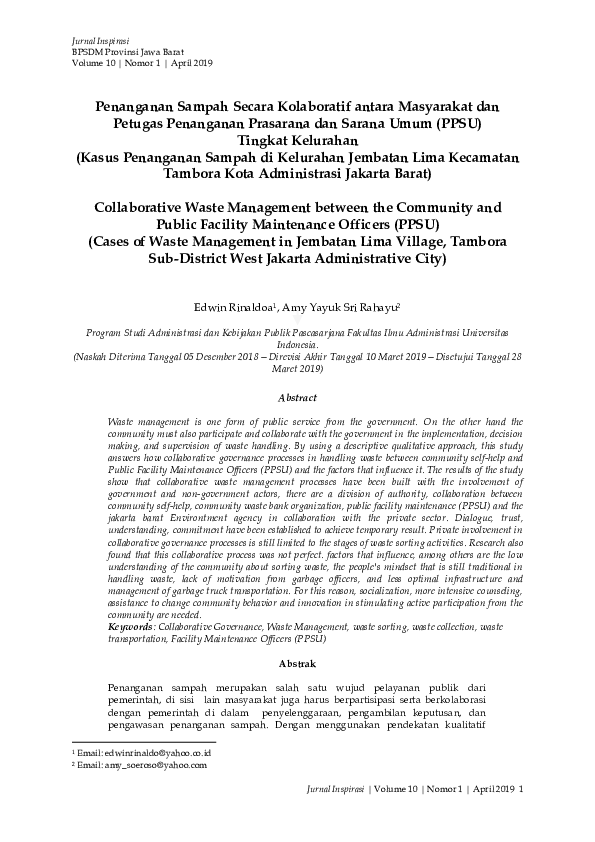 (PDF) Penanganan Sampah Secara Kolaboratif antara Masyarakat dan Petugas Penanganan Prasarana ...