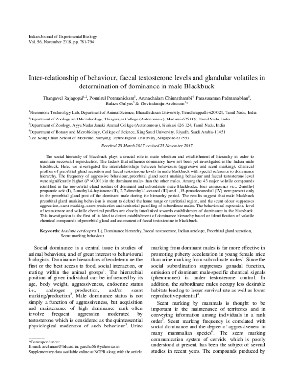 (PDF) Inter-relationship of behaviour, faecal testosterone levels and ...