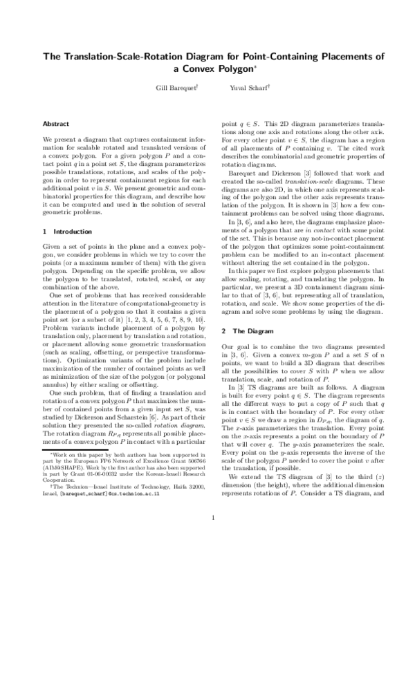Pdf The Translation Scale Rotation Diagram For Point Containing Placements Of A Convex Polygon