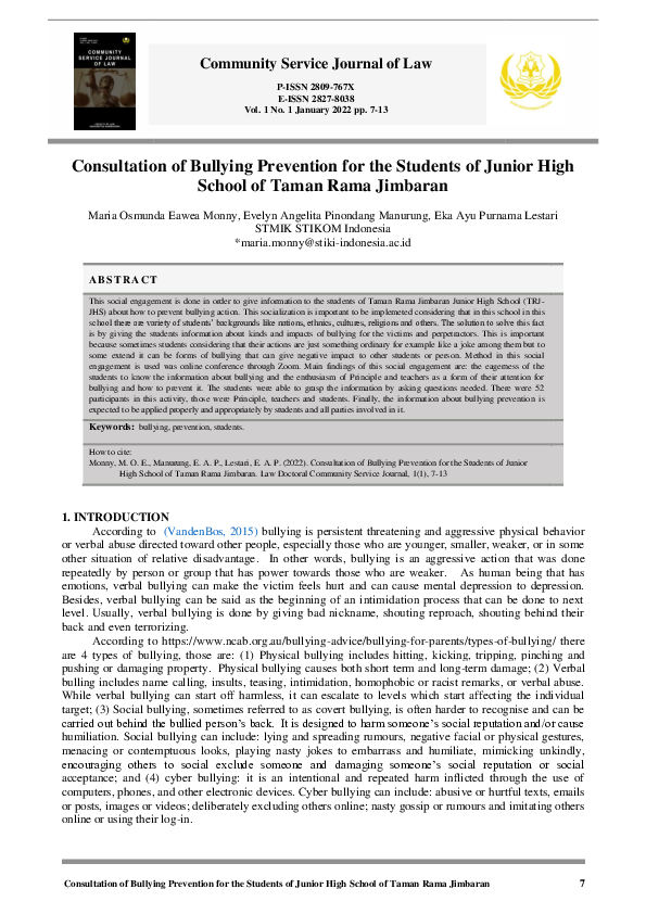 (PDF) Consultation of Bullying Prevention for the Students of Junior ...
