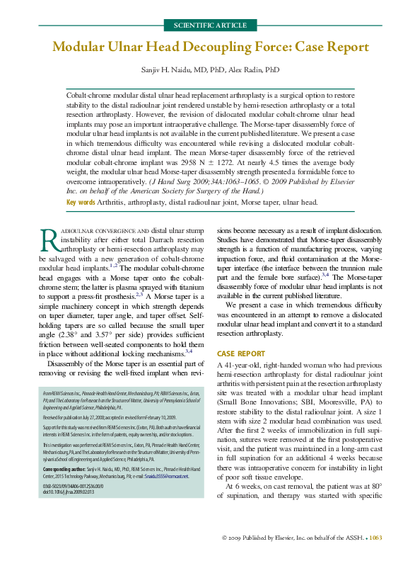 Pdf Modular Ulnar Head Decoupling Force Case Report