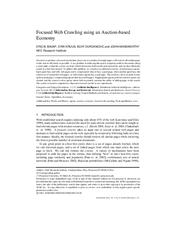 (PDF) Focused Web Crawling using an Auction-based Economy