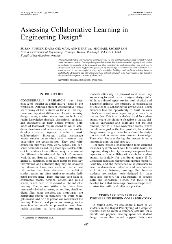 (PDF) Assessing collaborative learning in engineering design