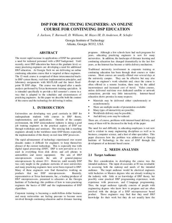 (PDF) DSP for practicing engineers: an online course for continuing DSP ...