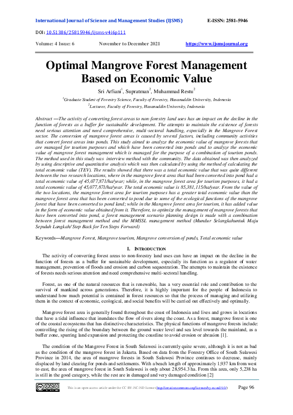 (PDF) Optimal Mangrove Forest Management Based on Economic Value