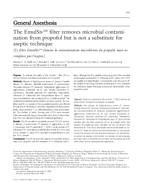 (PDF) The EmulSiv™ filter removes microbial contamination from propofol ...