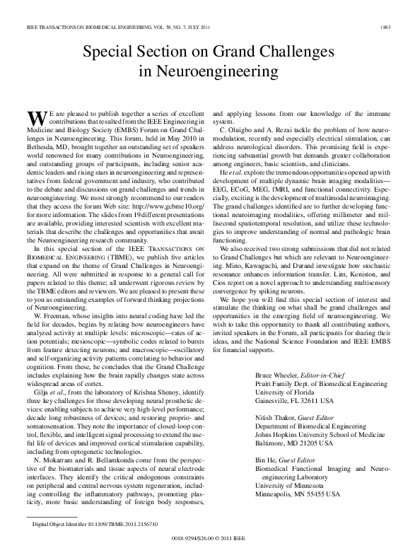 (PDF) Special Section on Grand Challenges in Neuroengineering | Bruce ...