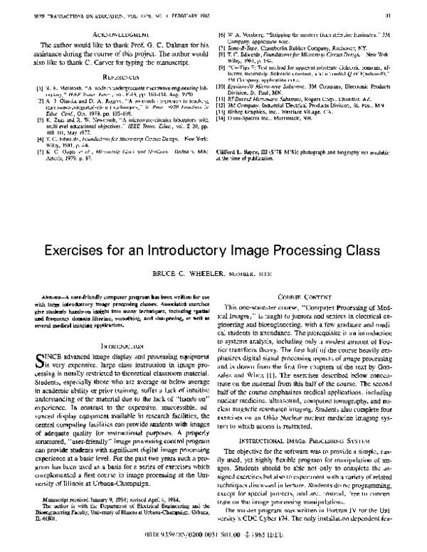 (PDF) Exercises for an Introductory Image Processing Class