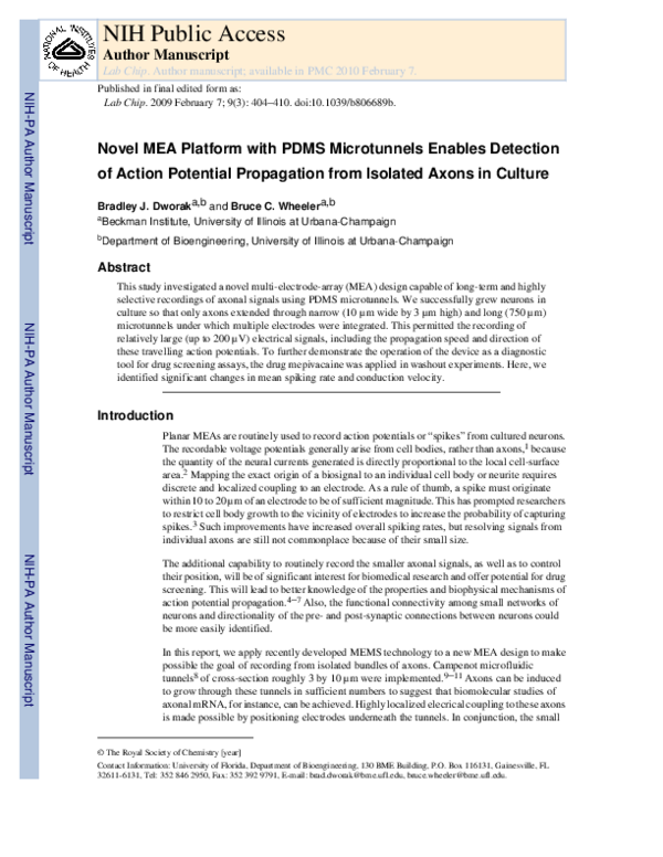 (PDF) Novel MEA platform with PDMS microtunnels enables the detection ...