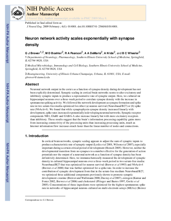 (PDF) Neuron network activity scales exponentially with synapse density