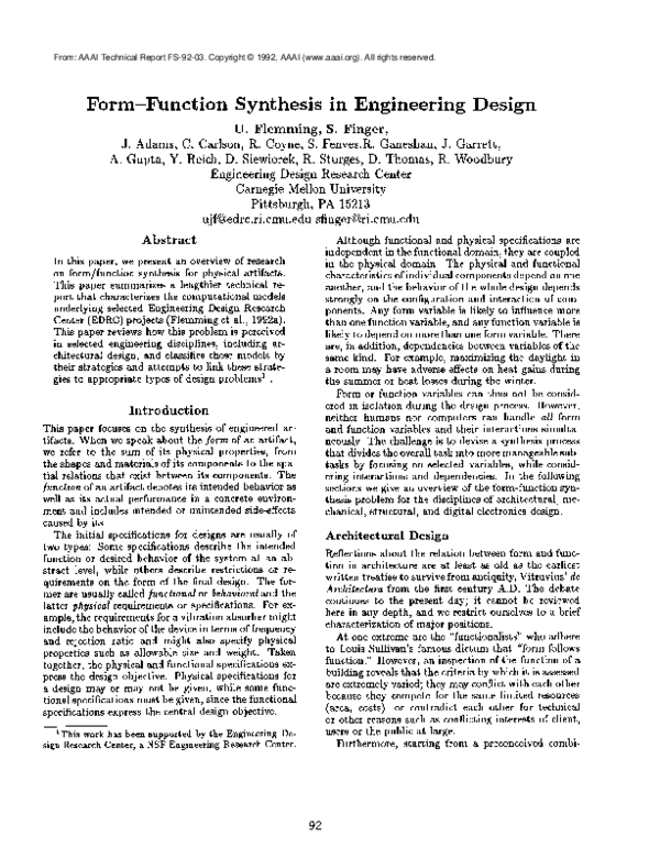(PDF) Form-Function Synthesis in Engineering Design