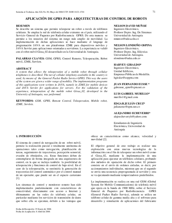 (PDF) Aplicación de gprs para arquitecturas de control de robots