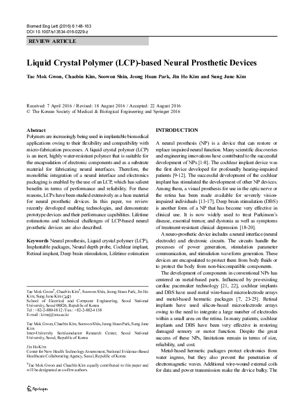 (PDF) Liquid crystal polymer (LCP)-based neural prosthetic devices