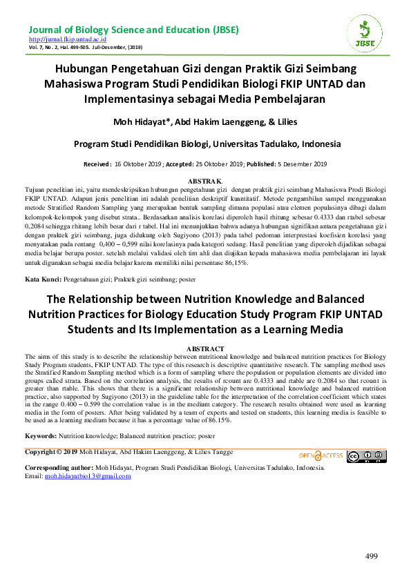 (PDF) Hubungan Pengetahuan Gizi dengan Praktik Gizi Seimbang Mahasiswa Program Studi Pendidikan ...