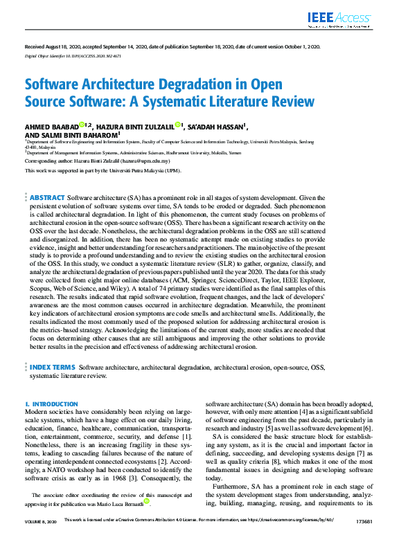 (PDF) Software Architecture Degradation in Open Source Software: A Systematic Literature Review