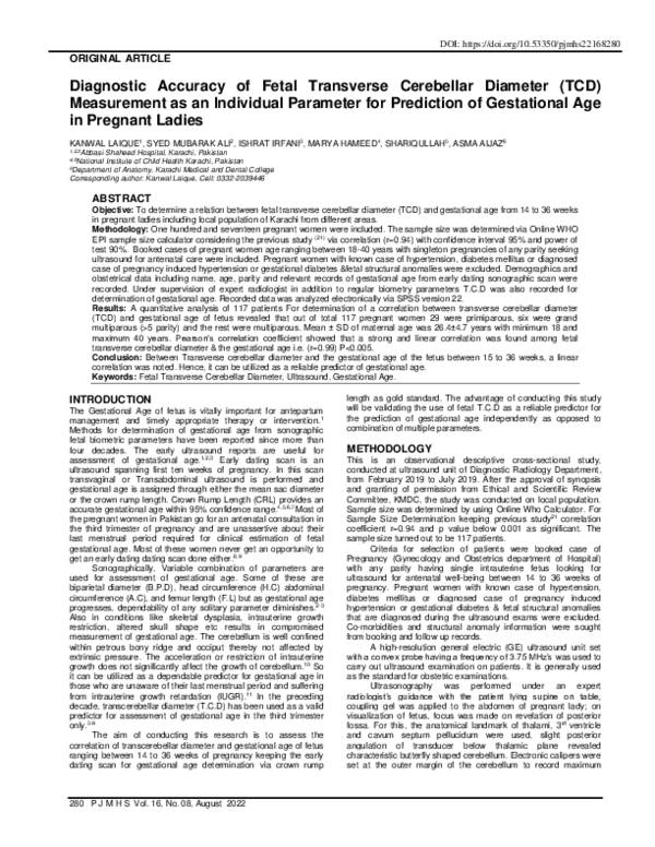 (PDF) Diagnostic Accuracy of Fetal Transverse Cerebellar Diameter (TCD) Measurement as an ...