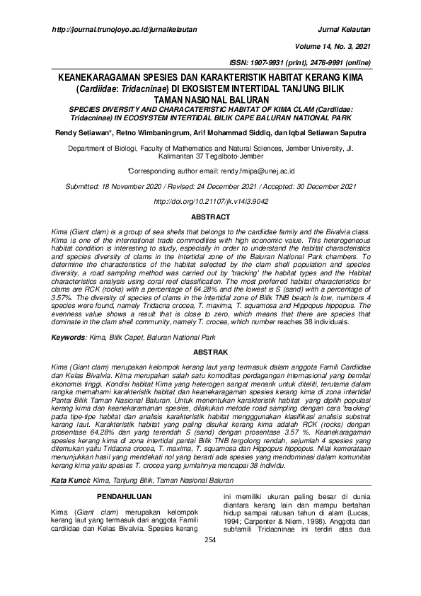 (PDF) KEANEKARAGAMAN SPESIES DAN KARAKTERISTIK HABITAT KERANG KIMA ...