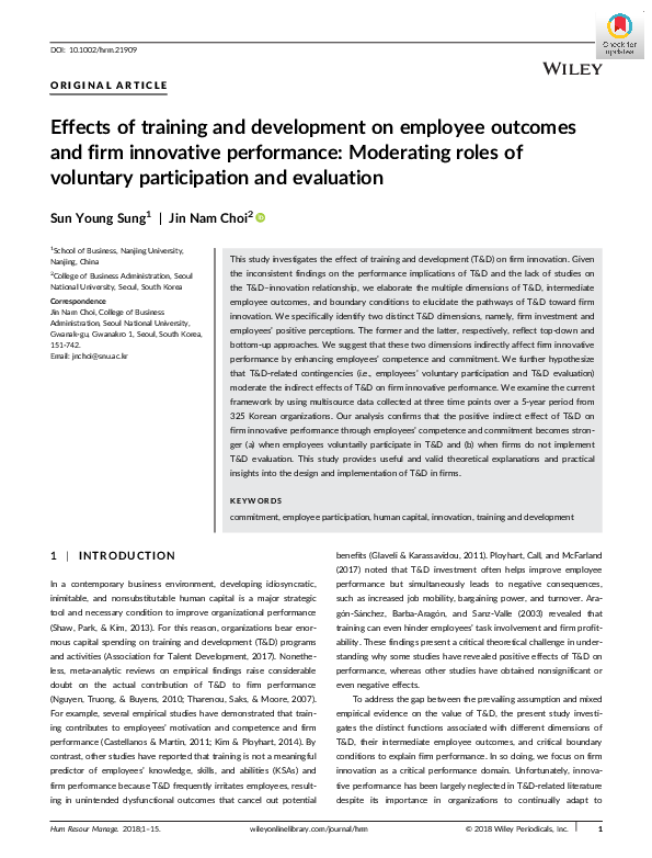 (PDF) Effects of training and development on employee outcomes and firm innovative performance ...