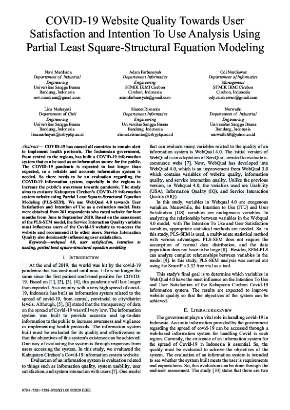 (PDF) COVID-19 Website Quality Towards User Satisfaction and Intention To Use Analysis Using ...