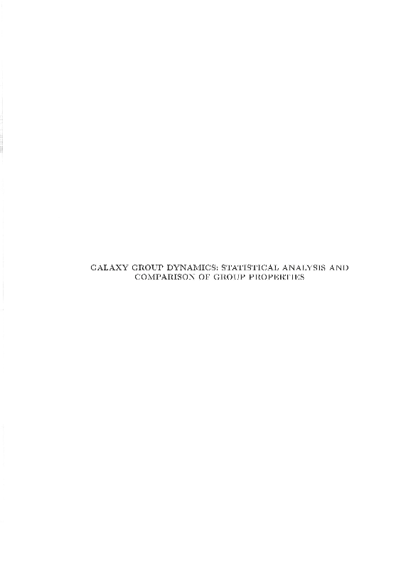 (PDF) Galaxy Group Dynamics: Statistical Analysis and Comparison of ...