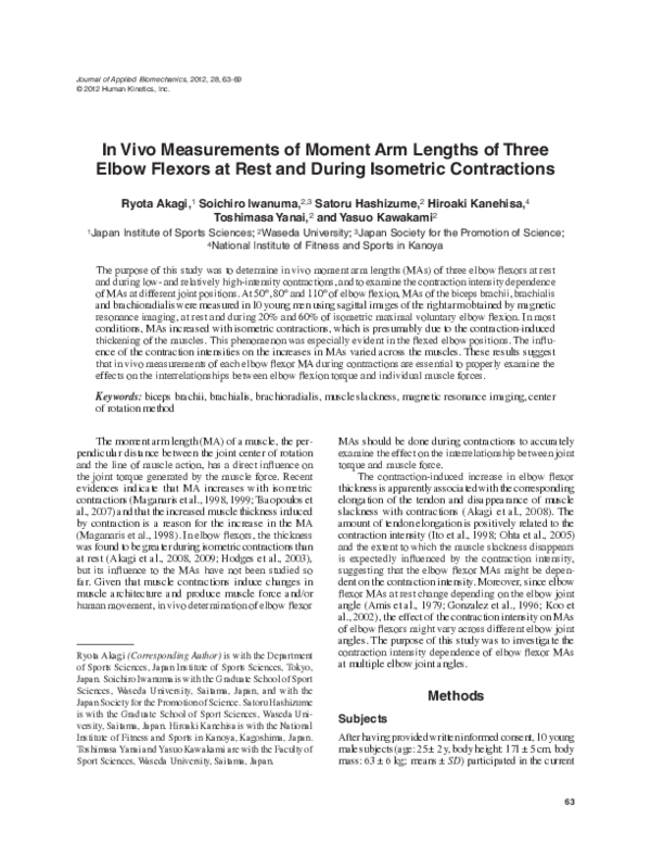 (PDF) In Vivo Measurements of Moment Arm Lengths of Three Elbow Flexors ...