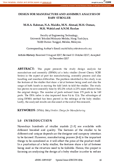 (PDF) Design for Manufacture And Assembly Analysis of Baby Stroller