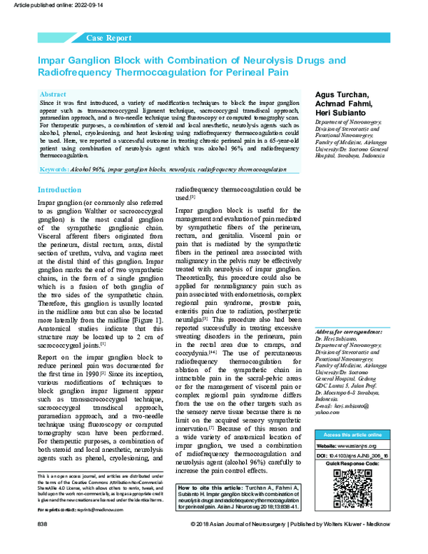 (PDF) Impar ganglion block with combination of neurolysis drugs and ...