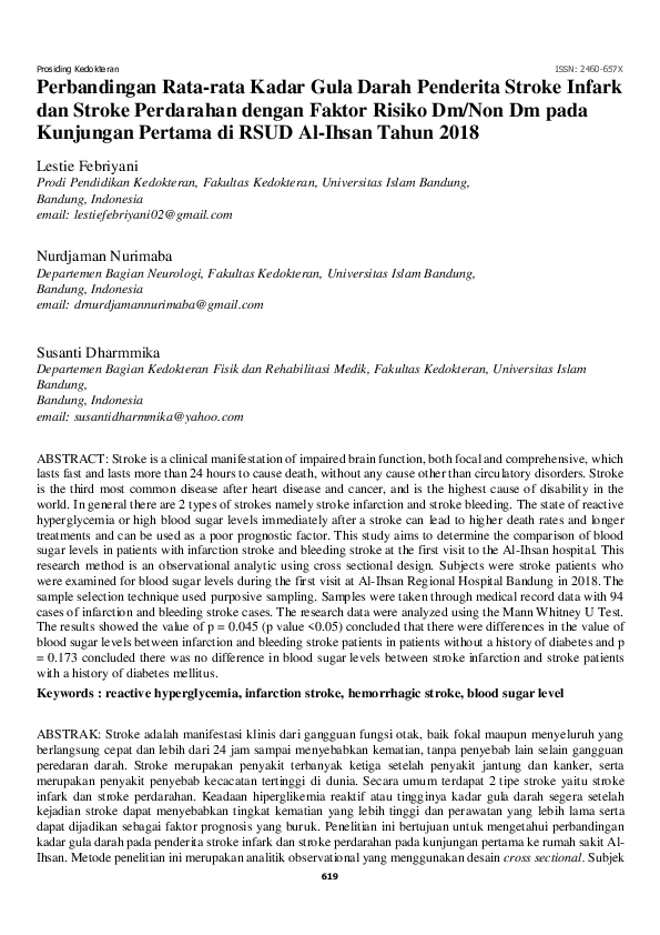 (PDF) Perbandingan Rata-Rata Kadar Gula Darah Penderita Stroke Infark ...