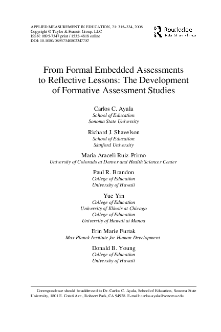 (PDF) From Formal Embedded Assessments to Reflective Lessons: The Development of Formative ...