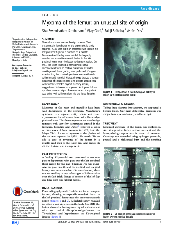 (PDF) Myxoma of the femur: an unusual site of origin
