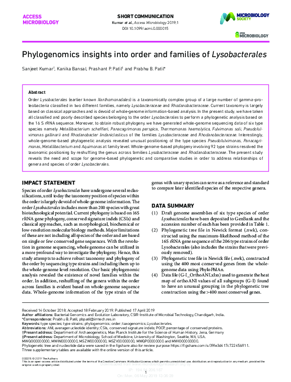 (PDF) Phylogenomics insights into order and families of Lysobacterales