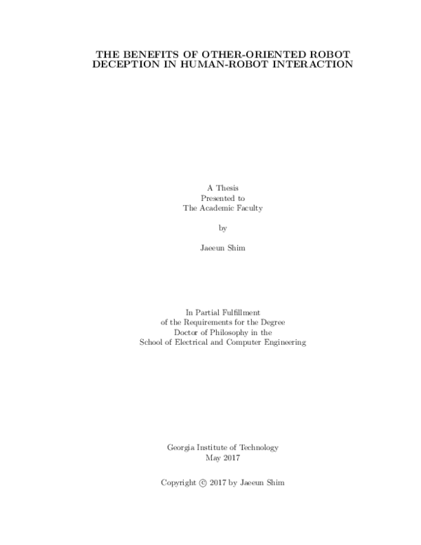 (PDF) The benefits of other-oriented robot deception in human-robot ...
