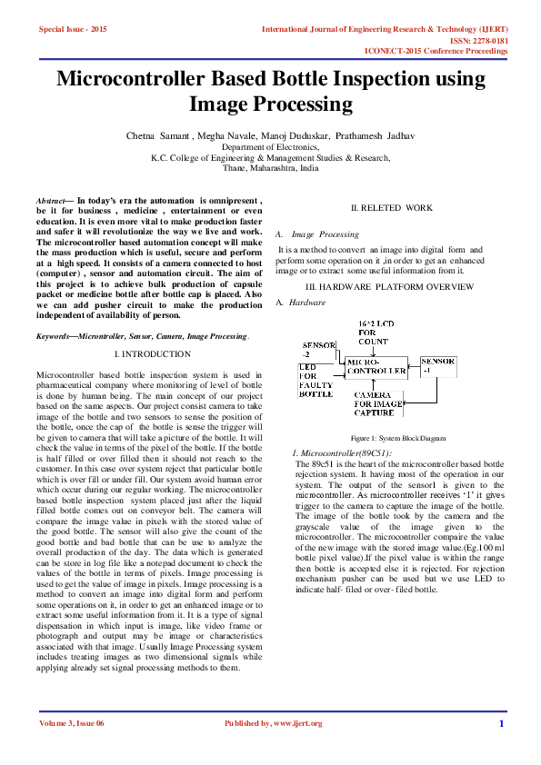 (PDF) Microcontroller Based Bottle Inspection using Image Processing