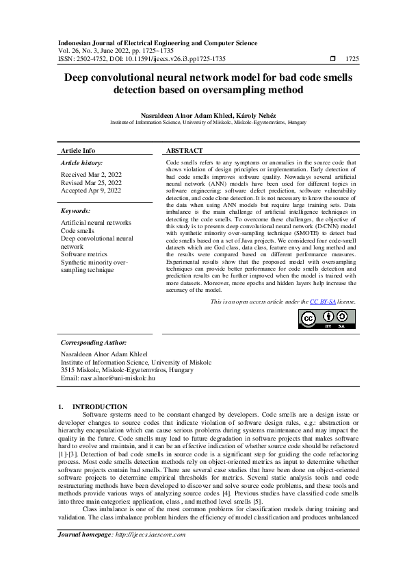 Pdf Deep Convolutional Neural Network Model For Bad Code Smells