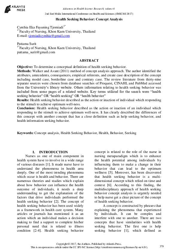(PDF) Health Seeking Behavior: Concept Analysis