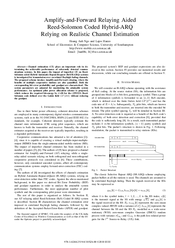 Pdf Amplify And Forward Relaying Aided Reed Solomon Coded Hybrid Arq