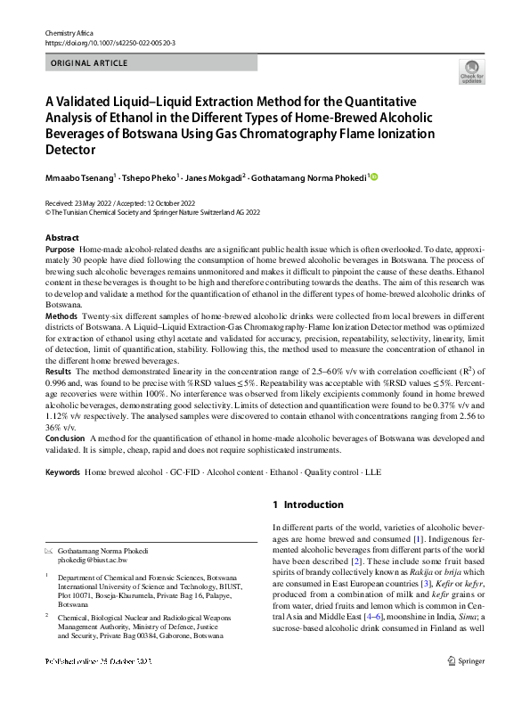 (PDF) A Validated Liquid–Liquid Extraction Method for the Quantitative Analysis of Ethanol in ...