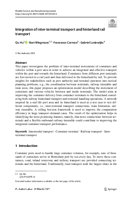 (PDF) Integration of inter-terminal transport and hinterland rail transport