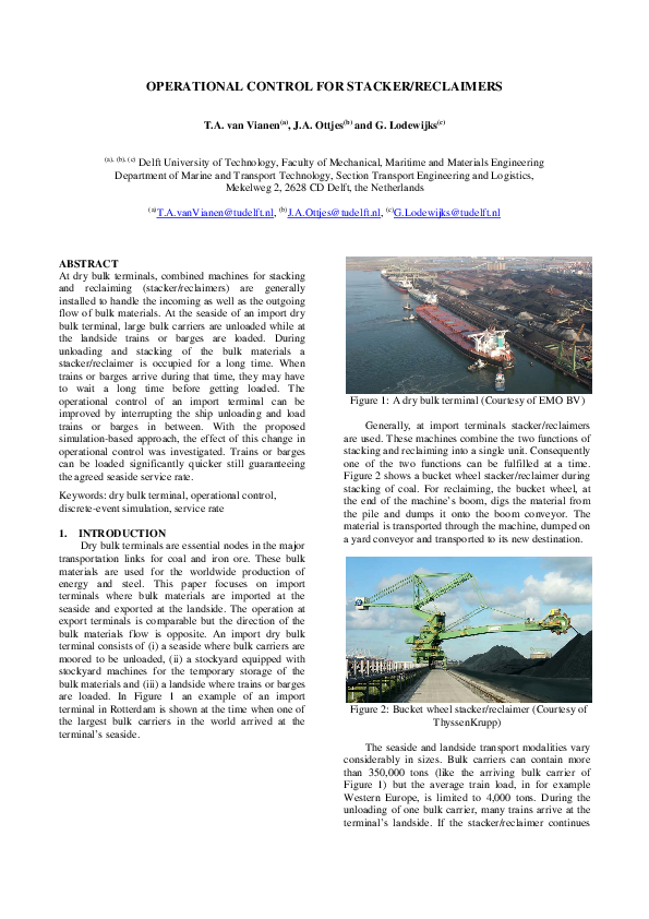 (PDF) Operational control for stacker/reclaimers